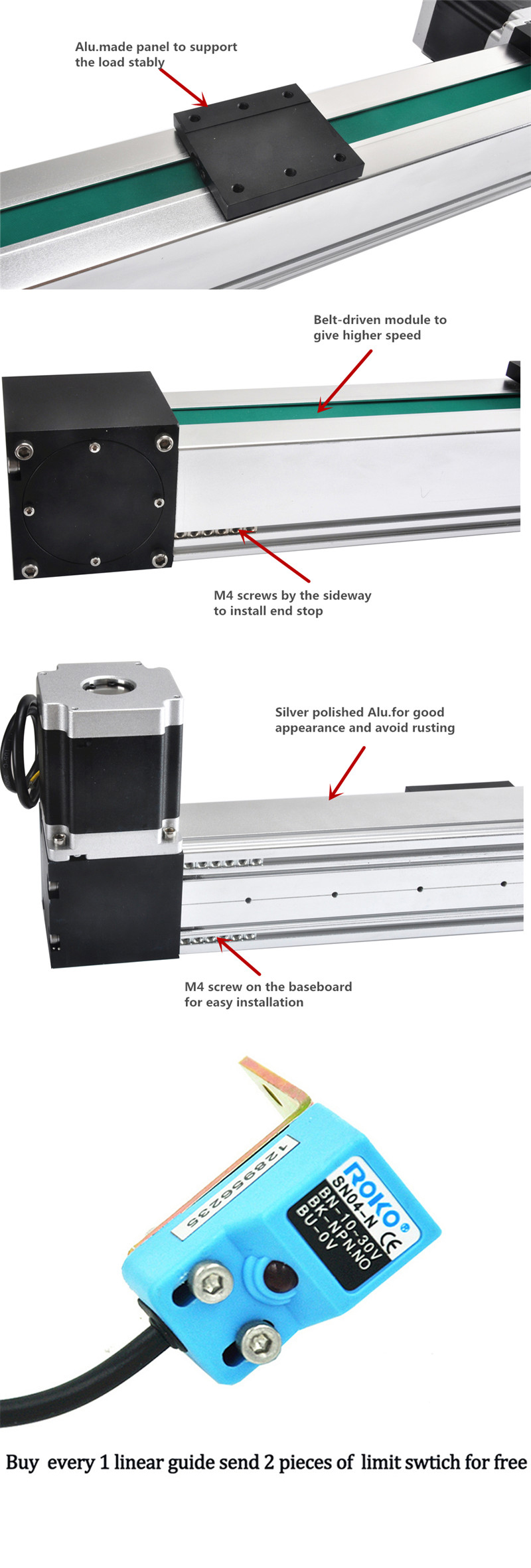 Stoke 500mm 600mm-3000mm High Speed Belt Drive Linear Guide Rail Motion ...
