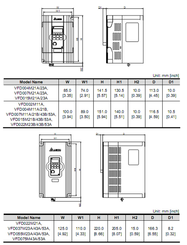1 Phase 1 HP 220V 0.75kW Delta VFD AC Drive VFD007M21A-ZA
